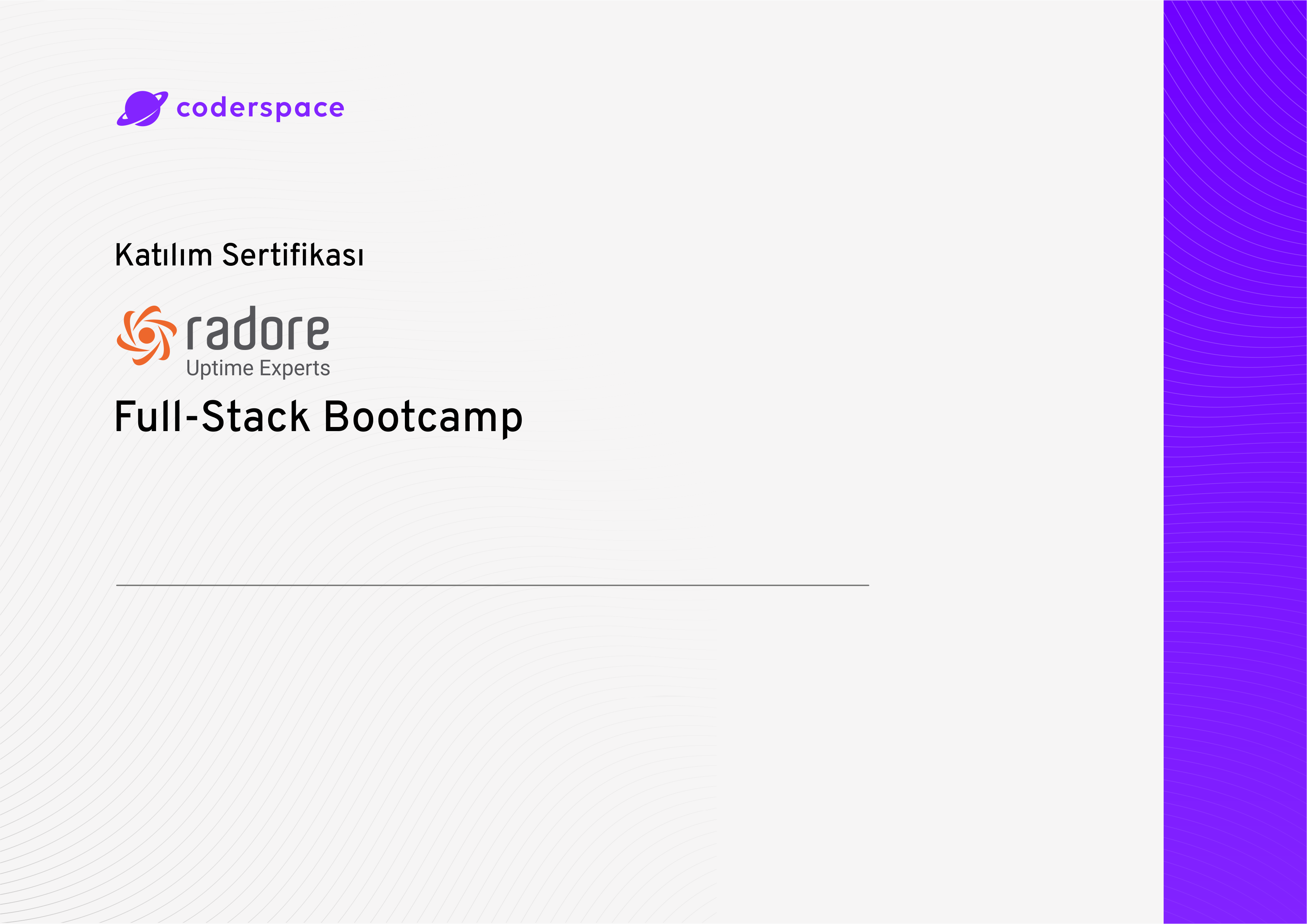 Umut Tölek | Radore Full-Stack Bootcamp Katılım Sertifikası - Coderspace